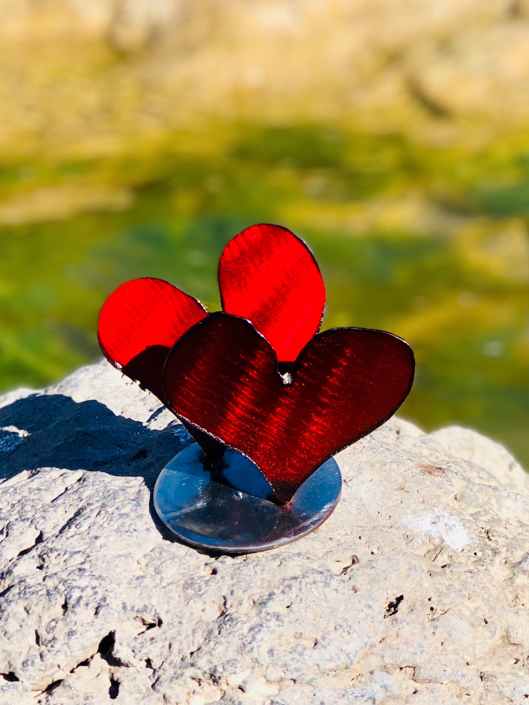 Steel Heart Sculptures - Two Small Size Hearts on One Base - Etsy