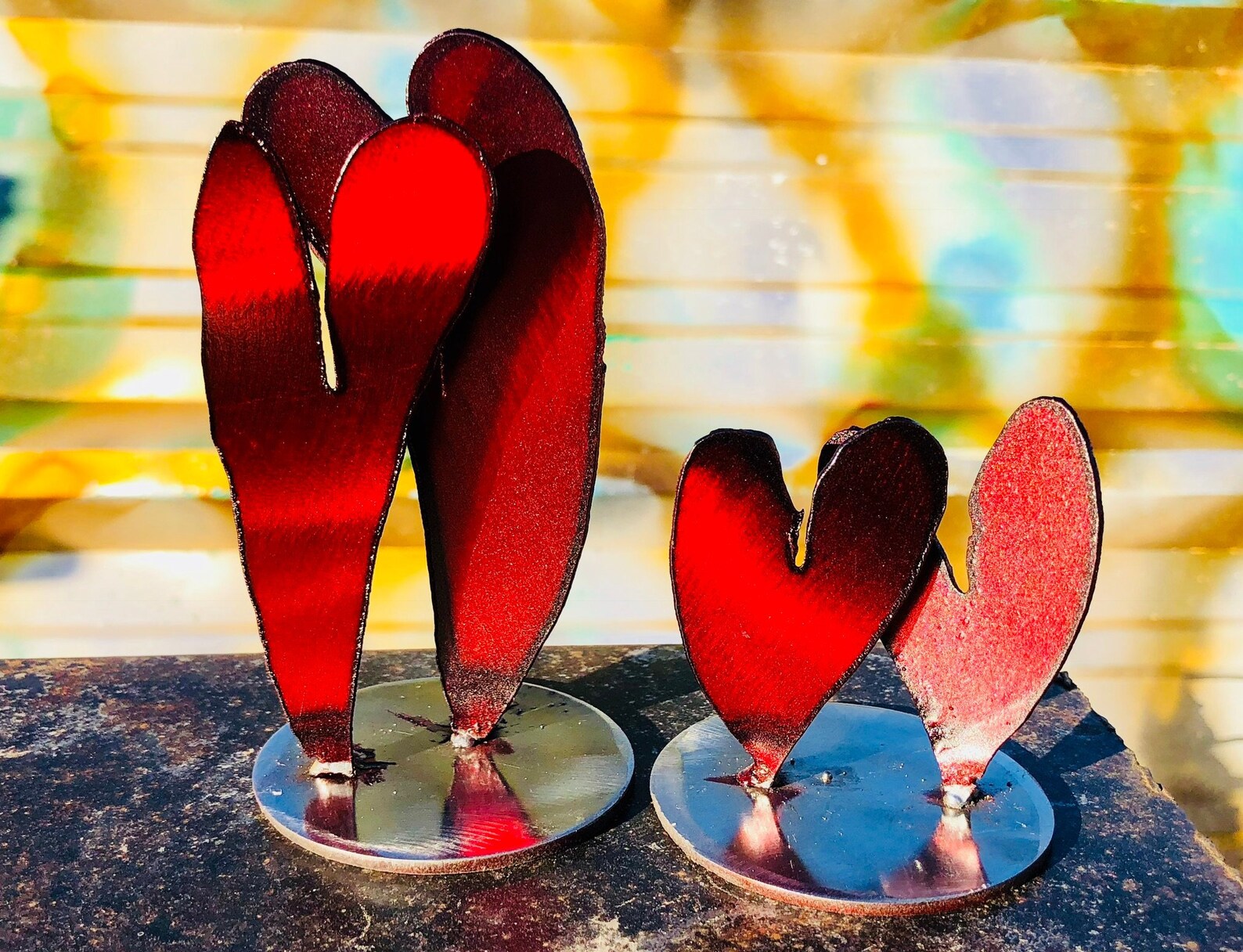 Steel Heart Sculptures - Two Medium Sized Hearts on One Base - Etsy