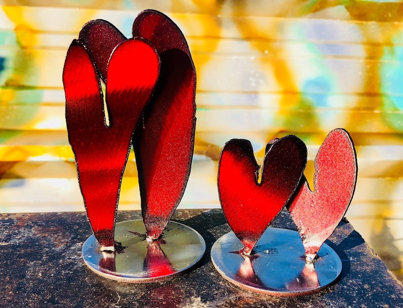 Steel Heart Sculptures - Two Medium Sized Hearts on One Base - Etsy