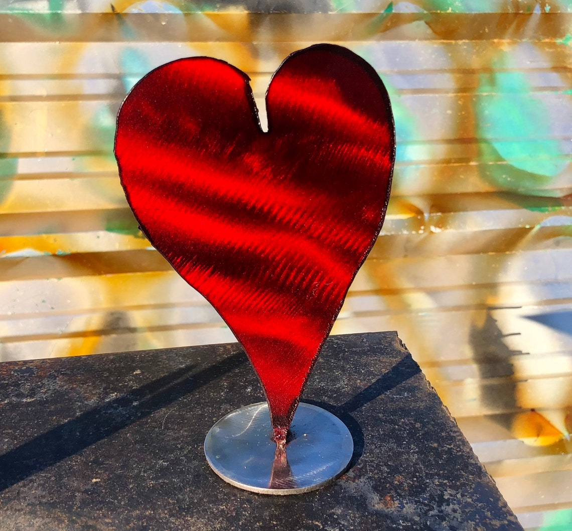 Steel Heart Sculptures Two Medium Sized Hearts on One Base - Etsy