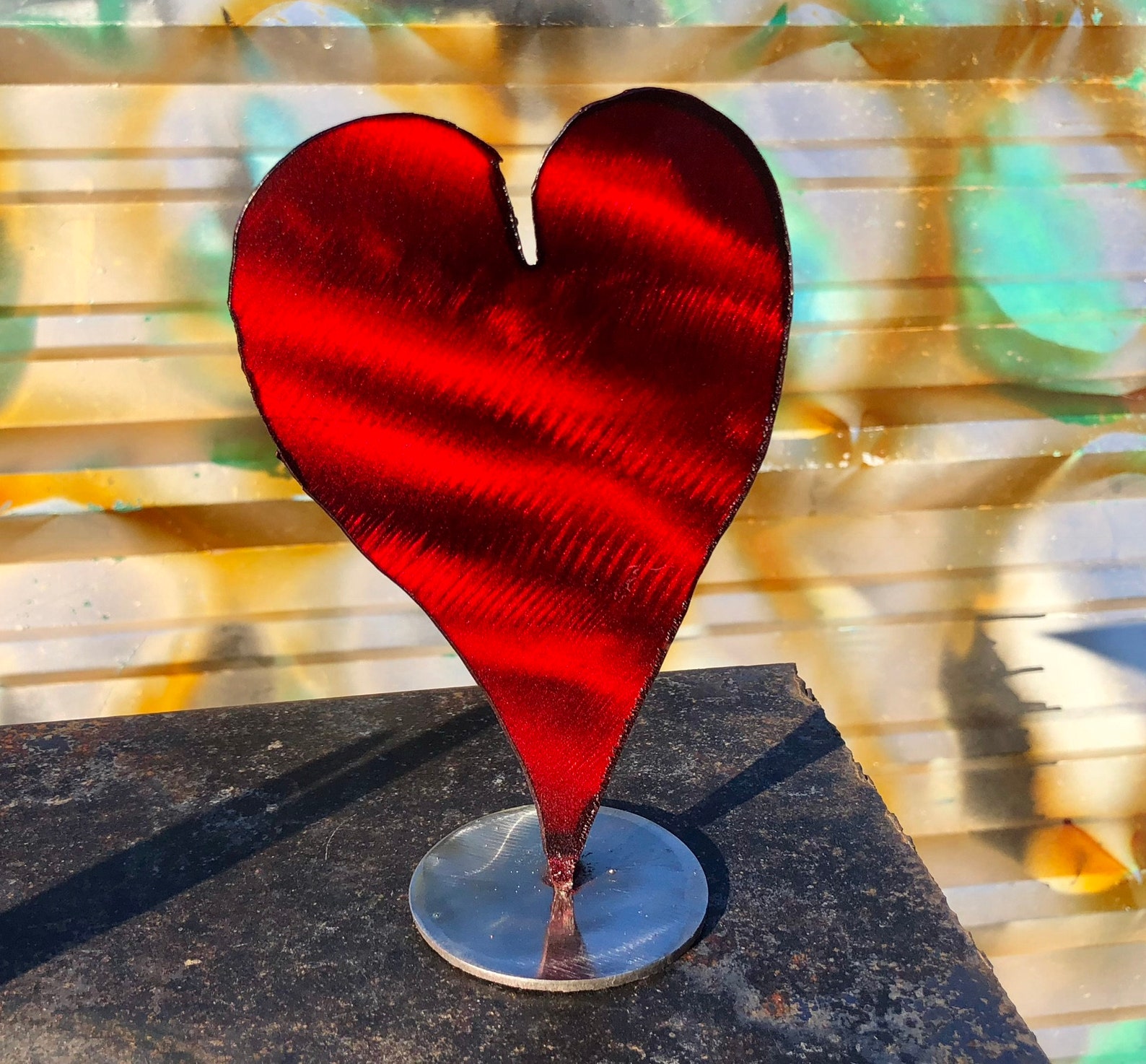 Steel Heart Sculptures - Two Medium Sized Hearts on One Base - Etsy
