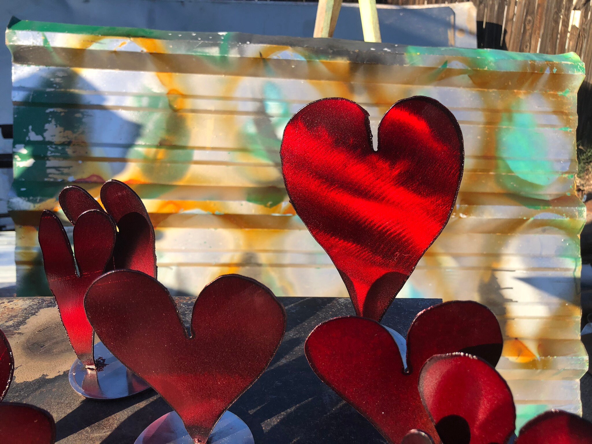 Steel Heart Sculptures - Two Medium Sized Hearts on One Base - Etsy