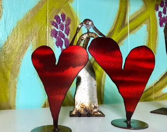 Steel Heart Sculptures Two Medium Sized Hearts on One Base - Etsy