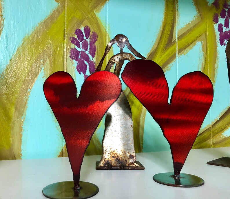 Steel Heart Sculptures - Two Medium Sized Hearts on One Base - Etsy