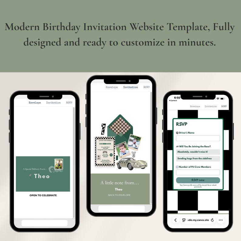 Fast One Vintage Race Car Birthday Invitation Website Template (digital ...