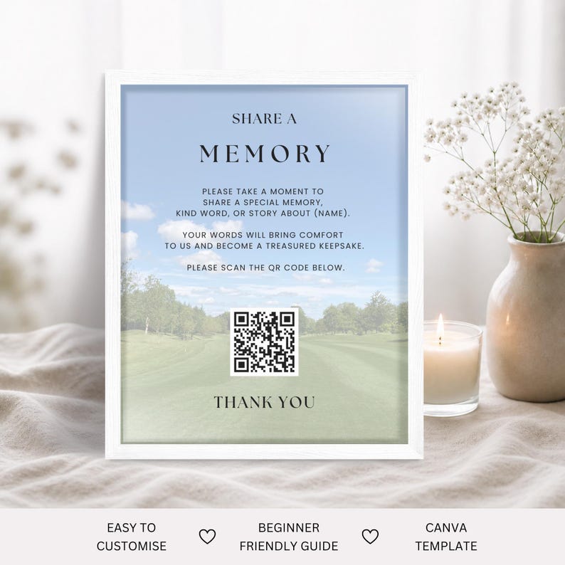 Golf Share a Memory QR Code Sign, Canva Funeral Memorial Table Template ...