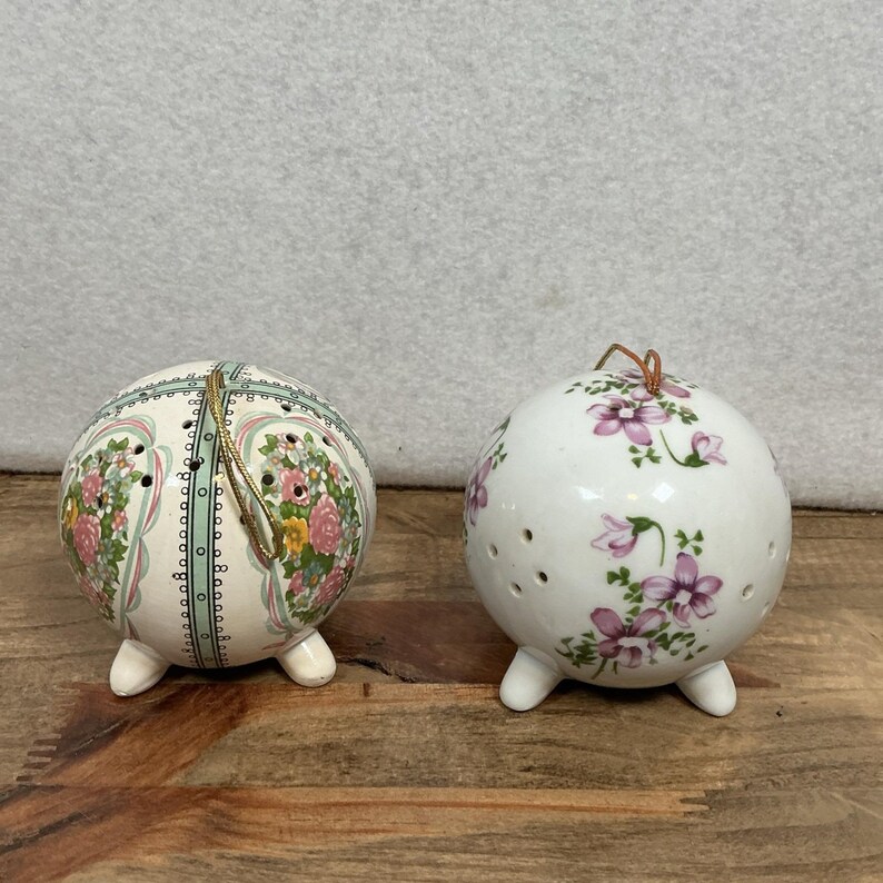 Vintage Ceramic Potpourri Ball Holders 2 Pomanders 3" Hanging Ornament ...