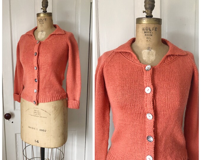 Folk Tales 1940s Persimmon Wool Knit Button Front Cardigan - Etsy