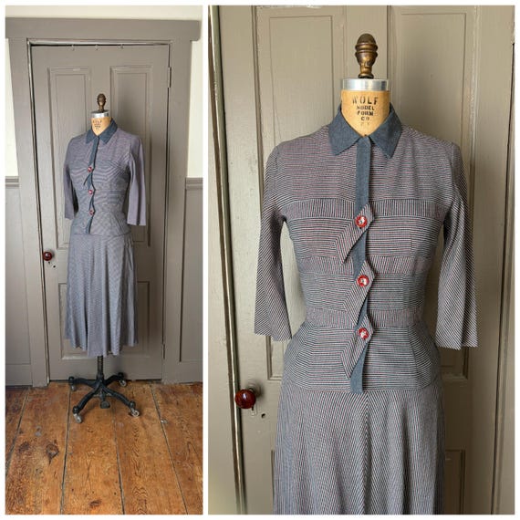 Society Pages 1940s Grey/Red/Black/White Stripe Jacke… - Gem