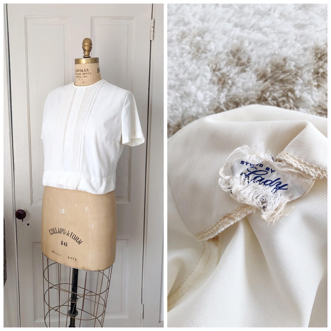 Whispered Words 1950s Short Sleeve Sheer Cream/white Pleated Blouse ...