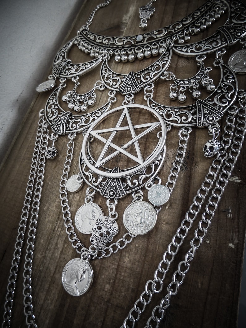 Necklace Maxi Plastron Moon Silver Skull Calavera Bibiana - Etsy Necklace Maxi Plastron Moon Silver Skull Calavera Bibiana - Etsy