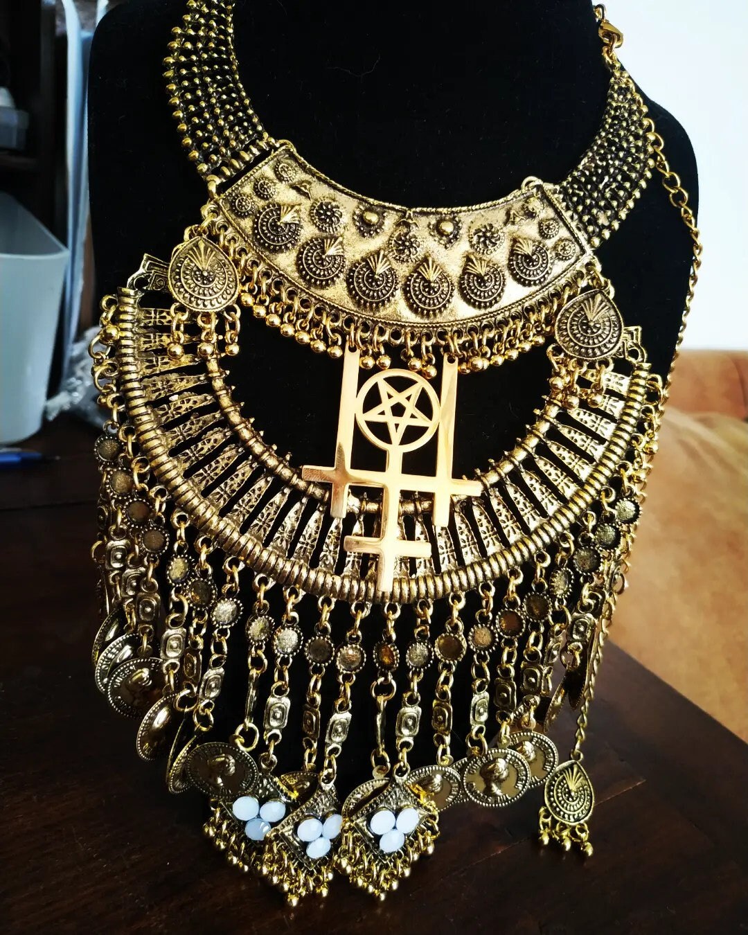 Gold Tribal Pieces Three Cross Pentagram Necklace - Etsy