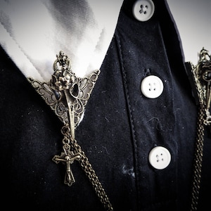 Double Brooch Collar Shirt Goth Lace Skullbird 666 Crucifix 666 - Etsy