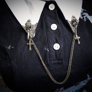 Double Brooch Collar Shirt Goth Lace Skullbird 666 Crucifix 666 - Etsy