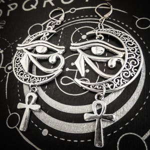 Silver Goth Moon Ankh Earrings horus - Etsy