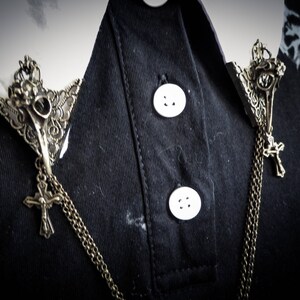 Double Brooch Collar Shirt Goth Lace Skullbird 666 Crucifix 666 - Etsy