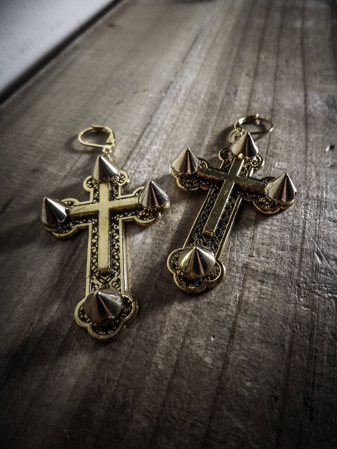 Golden Earrings Goth Cross 666 Spiky Sanctus Dei 666 - Etsy