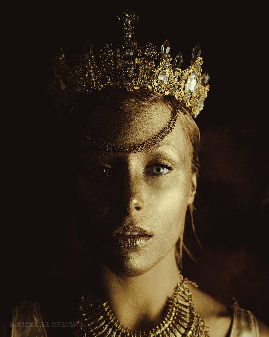 Gold Bronze Crown Crystals Inverted Cross Gold Queen - Etsy