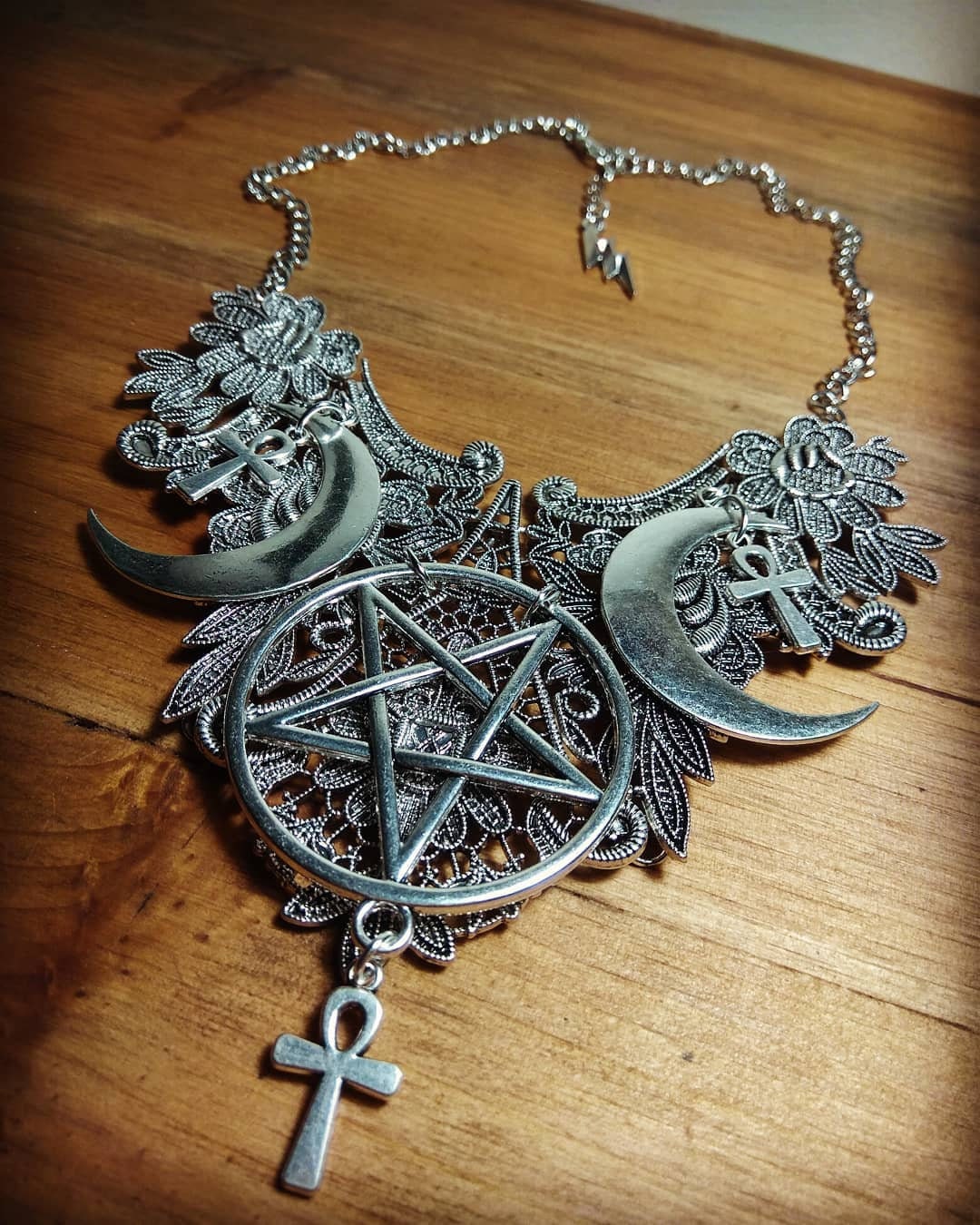 Necklace Maxi Plastron Silver Lace Goth Moon 666 Egyptian Queen 666 - Etsy