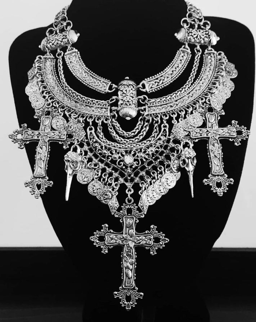 Silver Tribal Triple Crucifix Necklace - Etsy