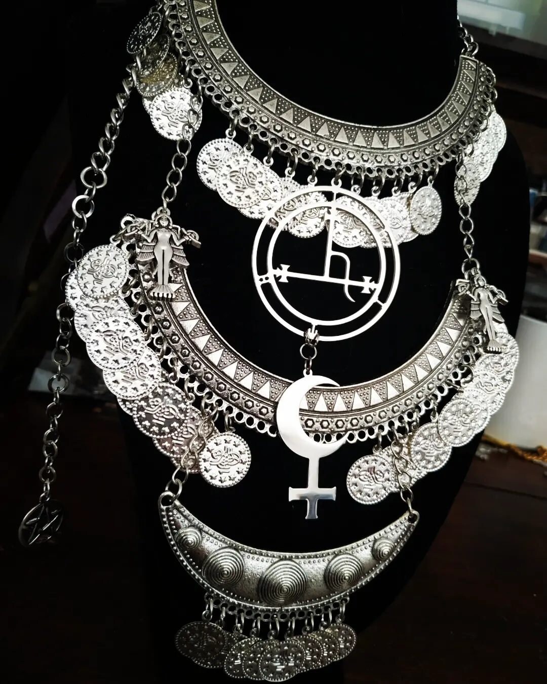Maxi Silver Moon Plastron Necklace Goth Sigil Moon Cross - Etsy Maxi Silver Moon Plastron Necklace Goth Sigil Moon Cross - Etsy