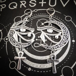 Silver Goth Moon Ankh Earrings horus - Etsy