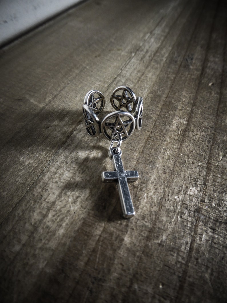 Pentagrama de anillo de plata 666 Cross 666 | Etsy