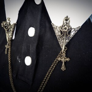 Double Brooch Collar Shirt Goth Lace Skullbird 666 Crucifix 666 - Etsy