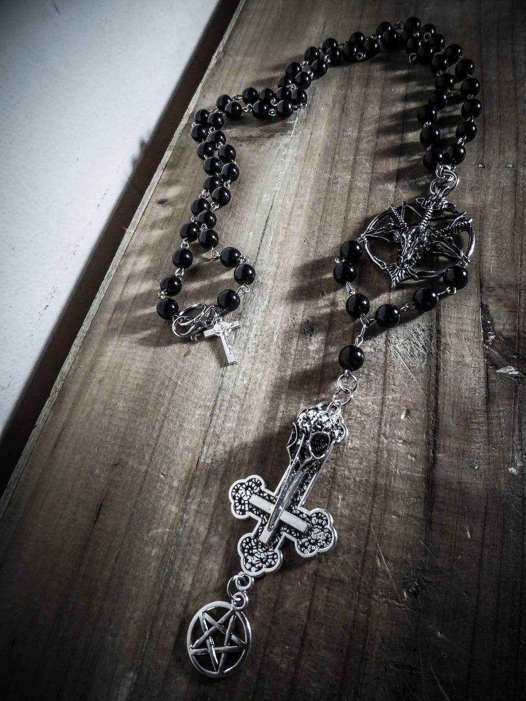 Inverted Rosary Cross Skull Bird Baphomet - Etsy