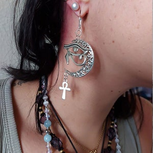 Silver Goth Moon Ankh Earrings horus - Etsy
