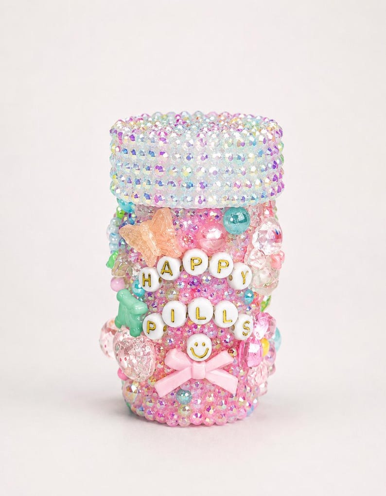 Bedazzled Pill Bottle | Rhinestone Medicine Bottle (happy Pills) - Etsy