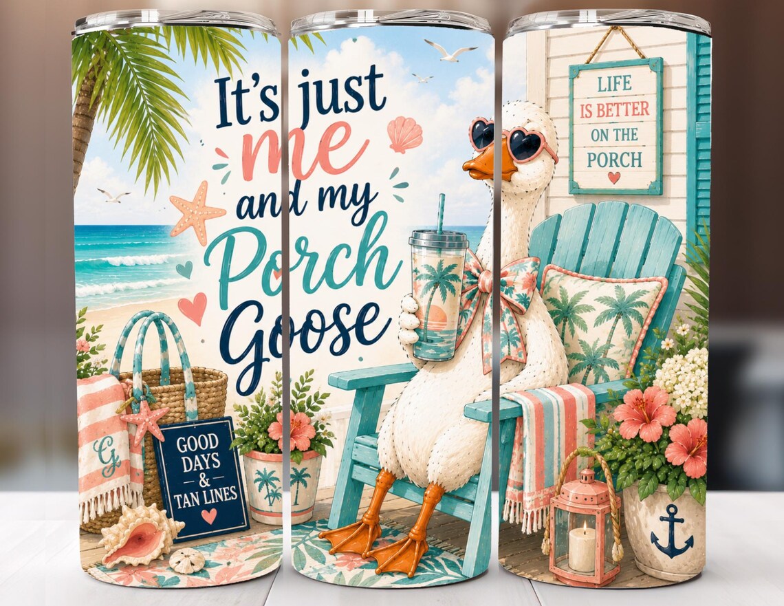 Just Me and My Porch Goose Funny Design Beach Goose Trendy Summer ...