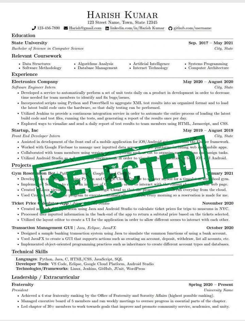 ATS Friendly Resume Template: Google Employee Designed, Job Screening ...