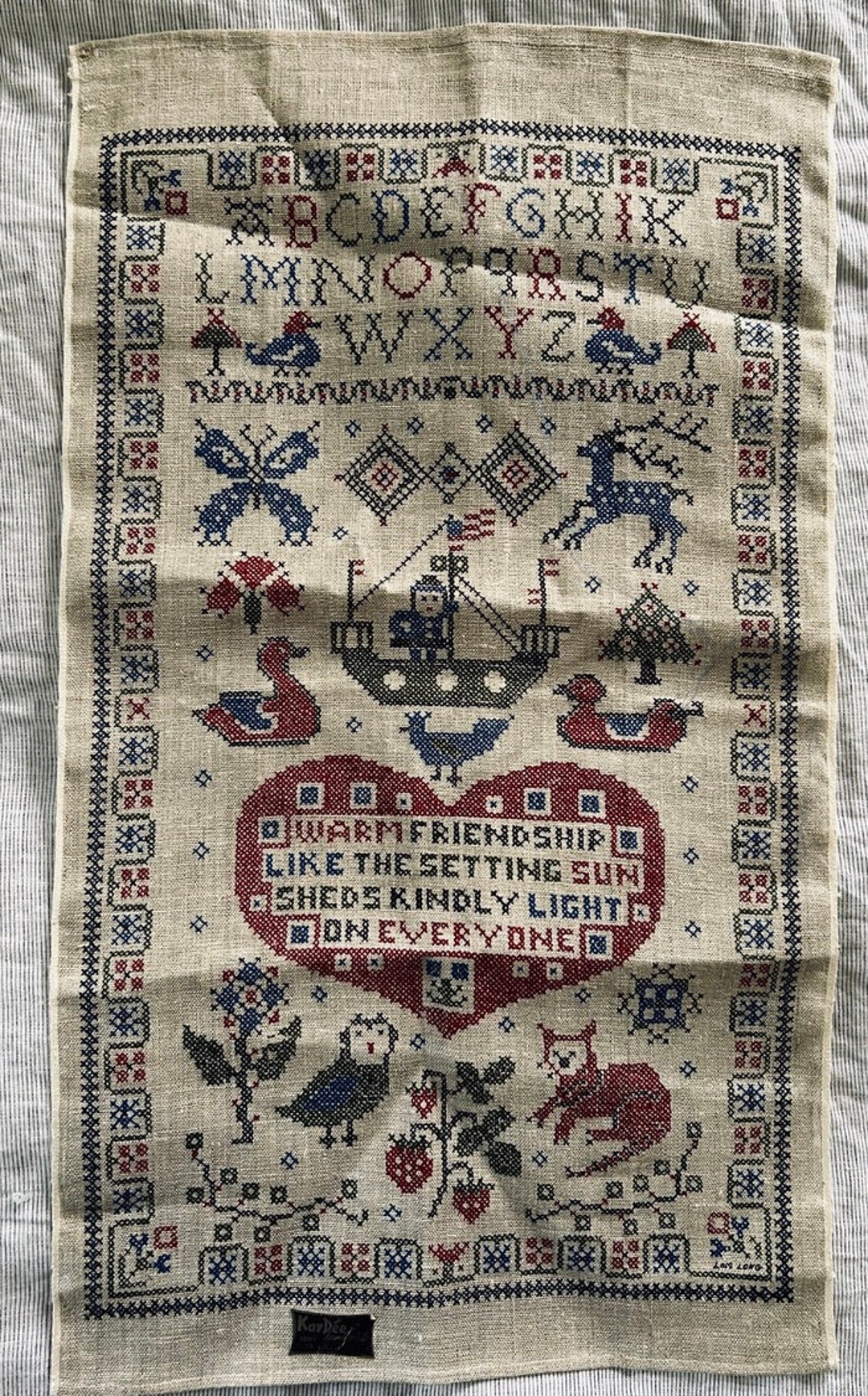 Kay Dee Handprints Tag VTG Linen Tea Towel Sampler Print Made in USA ...