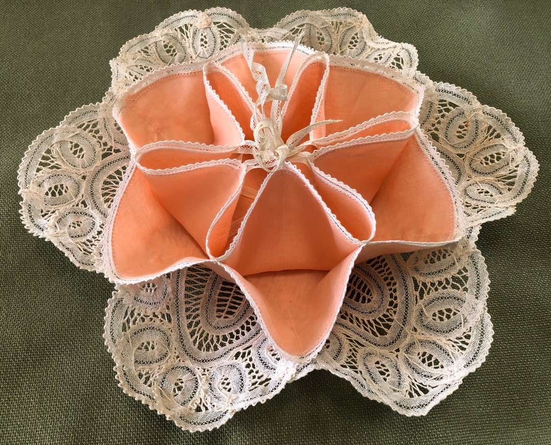 VTG Unused Battenburg Lace Hot Rolls Biscuits Holder Linen Basket Peach ...