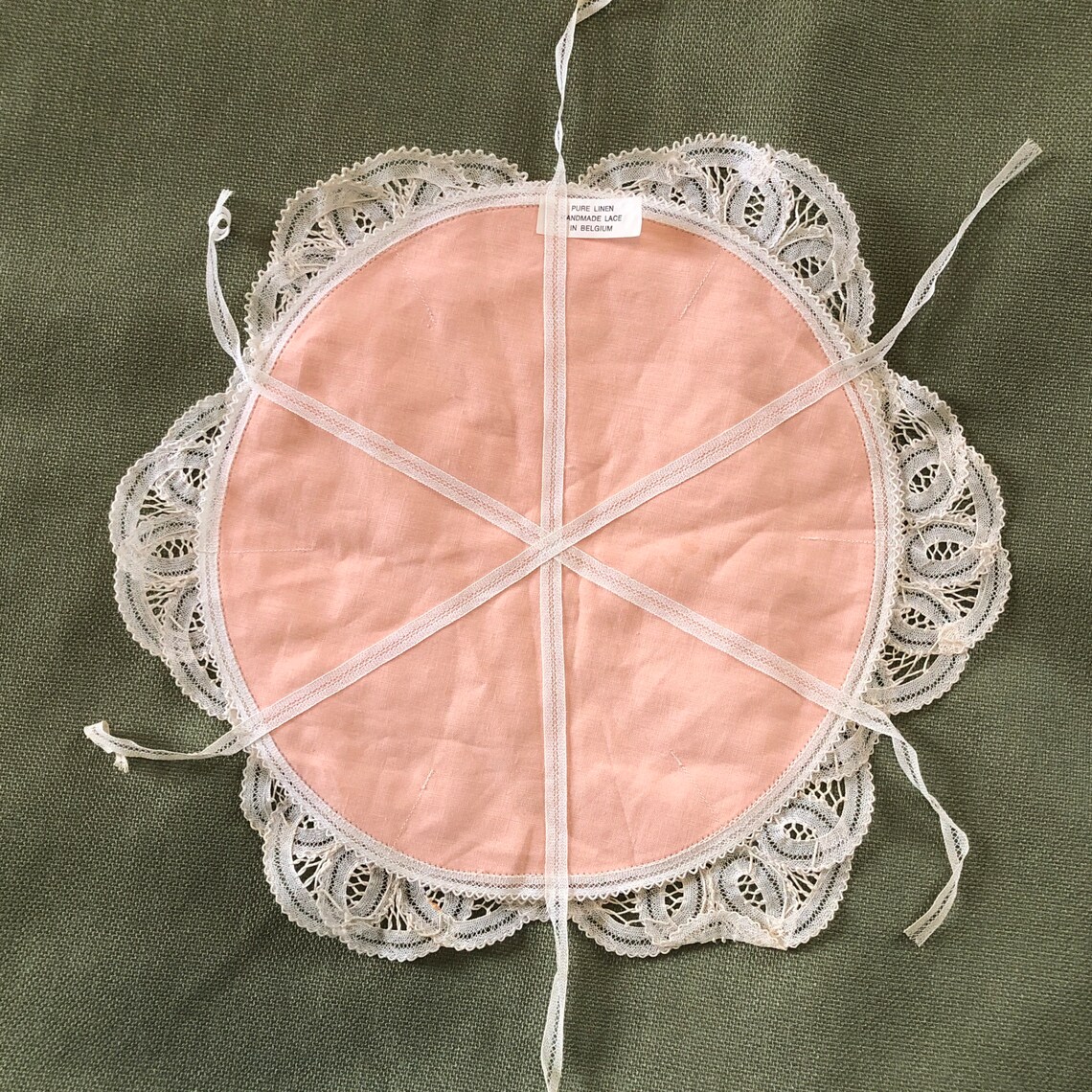 VTG Unused Battenburg Lace Hot Rolls Biscuits Holder Linen Basket Peach ...