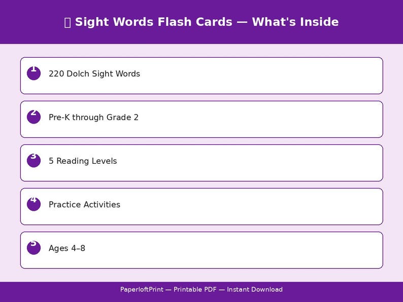 Dolch Sight Words Flash Cards | Pre-k to Grade 2 Reading Levels ...