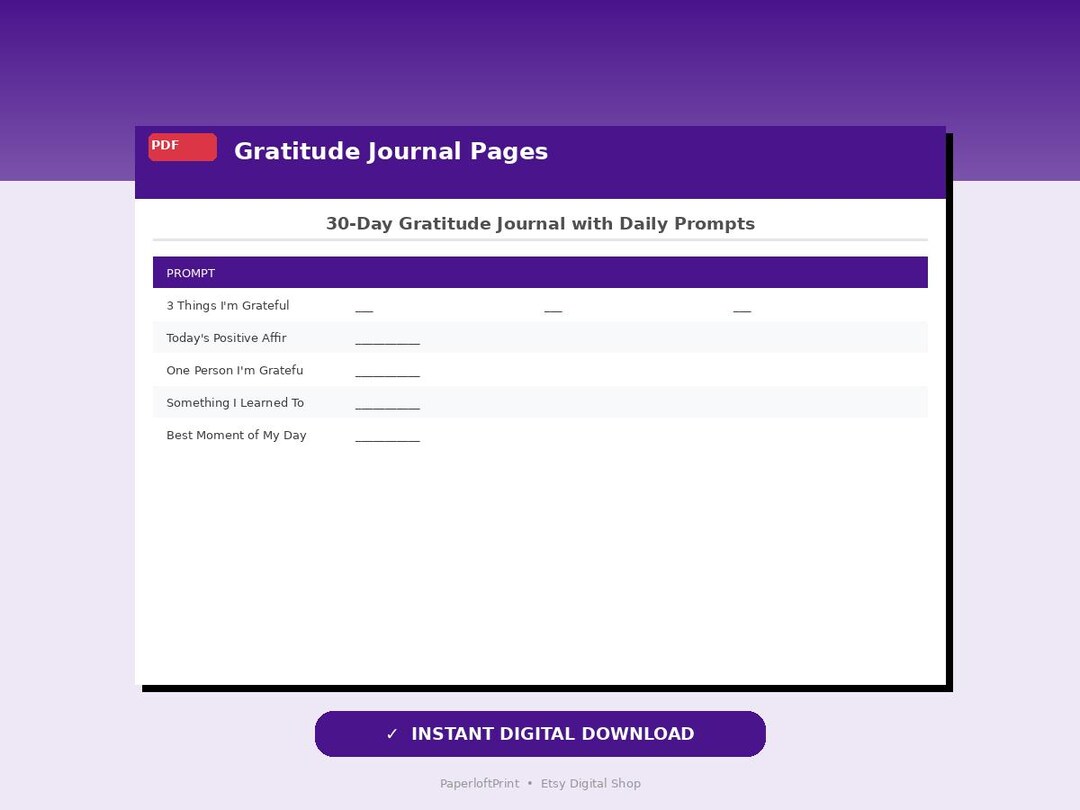 Gratitude Journal Pages | 30-day Daily Prompts (digital Download) - Etsy