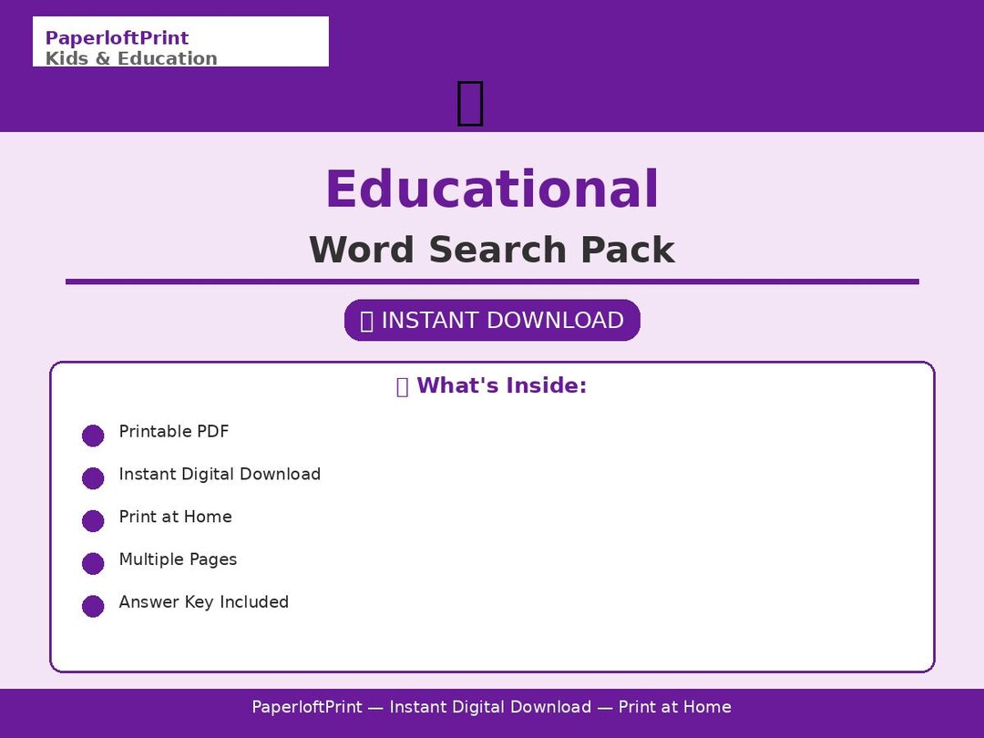 Educational Word Search Pack | Grades 1-5 Vocabulary Puzzles (instant ...