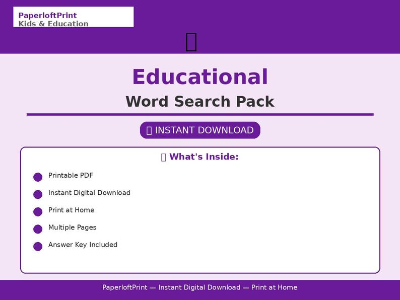 Educational Word Search Pack | Grades 1-5 Vocabulary Puzzles (instant ...