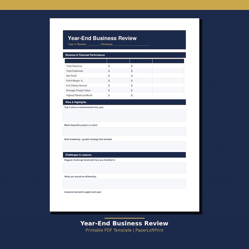Year End Business Review Printable PDF | Annual Business Reflection ...