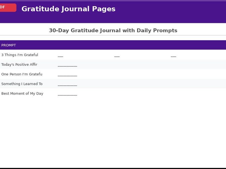 Gratitude Journal Pages | 30-day Daily Prompts (digital Download) - Etsy