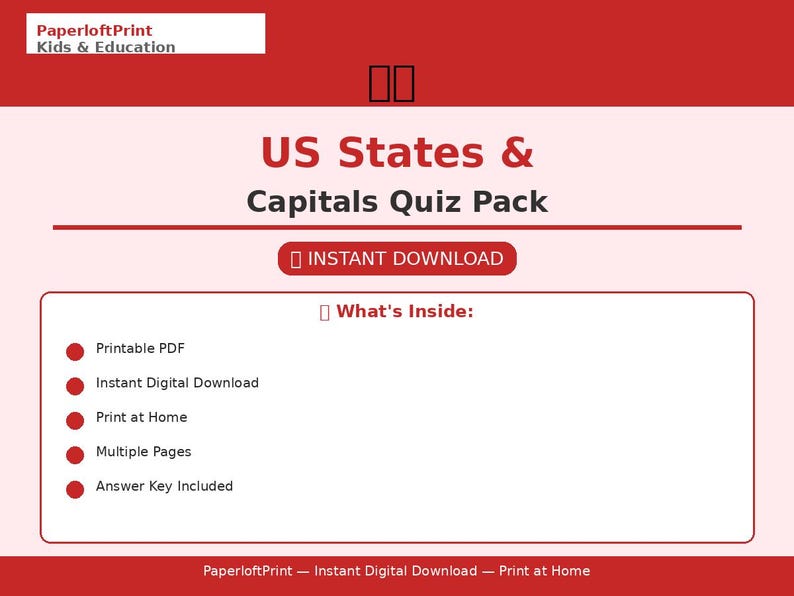 US Bundesstaaten Hauptstädten Quiz | Grade 3-6 Passende Ausfülltests ...