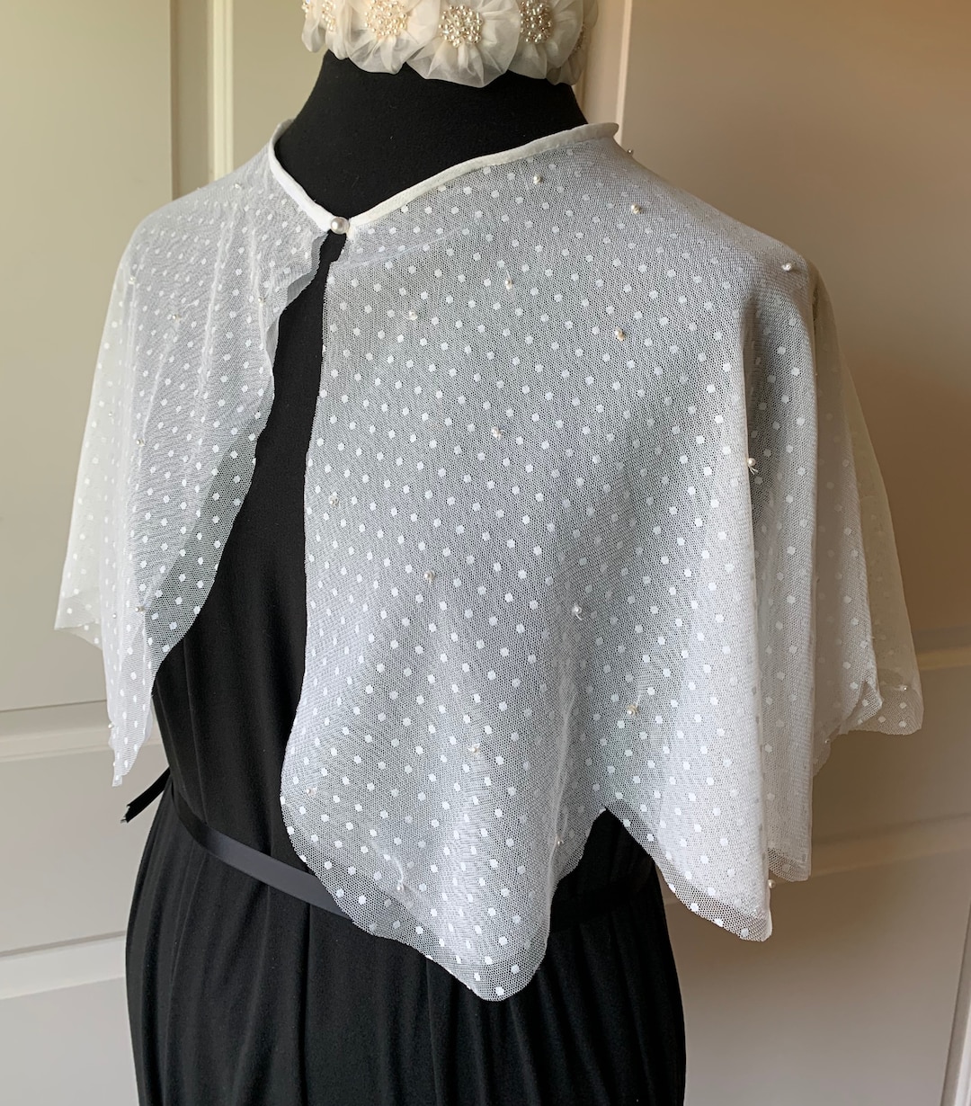Bridal Caplet, Evening, Prom Coverup in off White Point D' Esprit Net ...