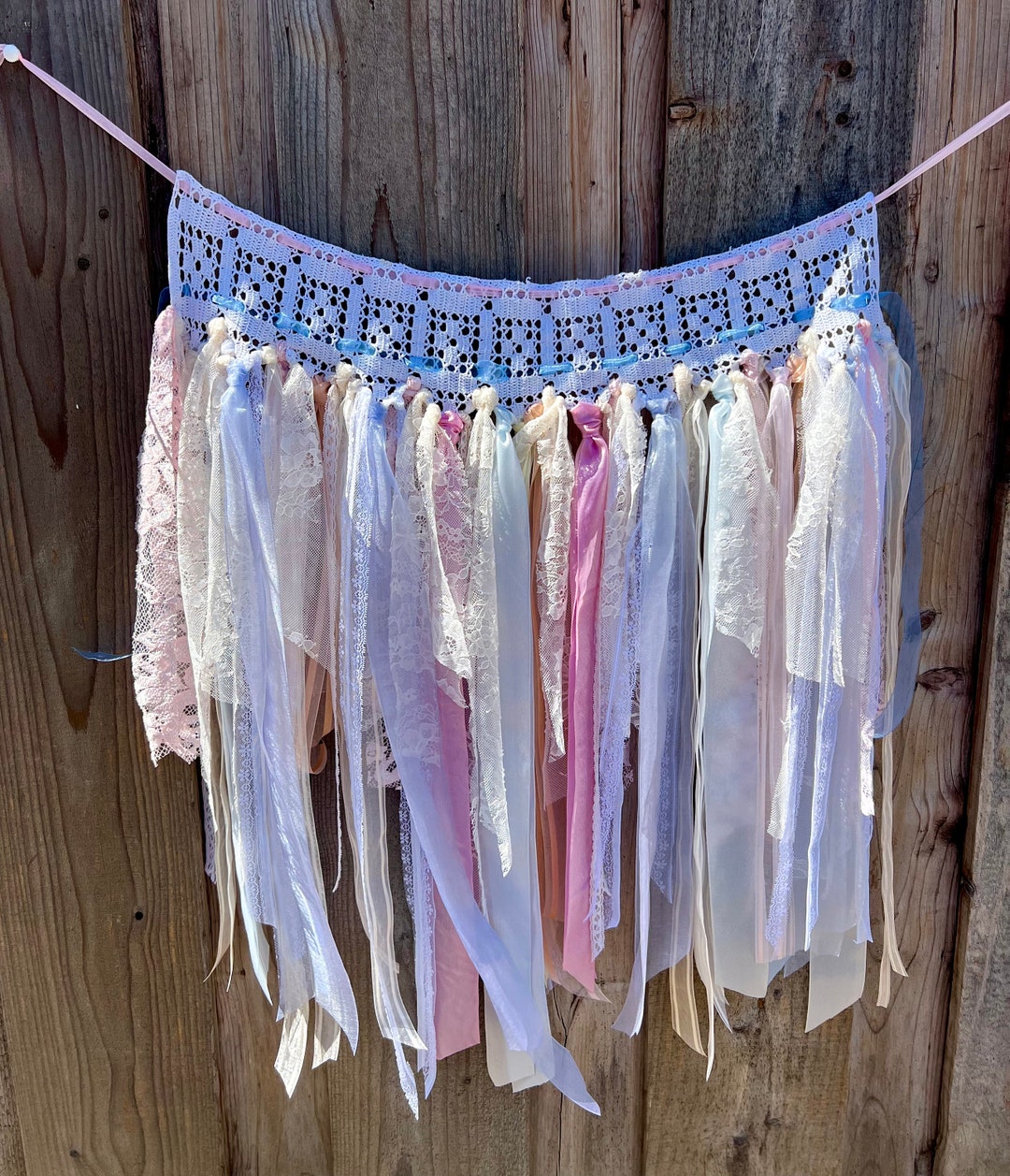 Rustic Garland of Organza and Lace/ Valance/rag Tied Shabby Chic With ...