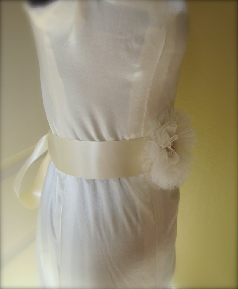Ivory Tulle/pearl Flower Bridal-wedding Dress Sash. Large - Etsy