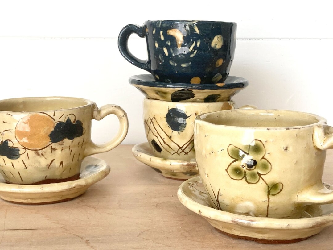 Small Handmade Ceramic Tea Cup and Saucer, Teacups With Designs, Gift ...