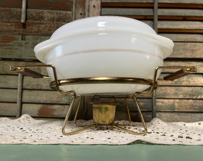 Pyrex Brass Single Candle Cradle Warmer Flat Wood Handles for 024 Round ...