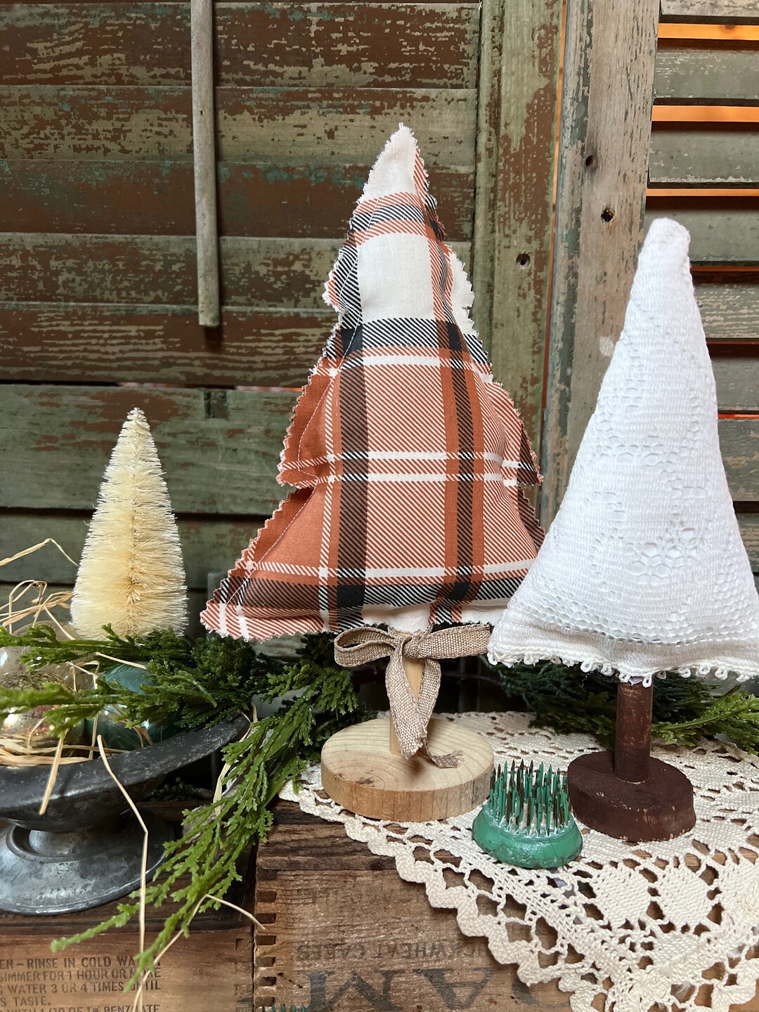 Handmade Christmas Tree Set White Vintage Linens & Beige - Etsy