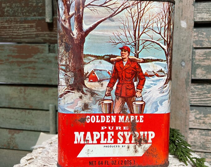 Vintage Golden Maple Syrup Tin Can 1959s Graphics Cook Farm De Ruytet ...